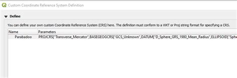 coordinate system define custom projection in qgis from some control
