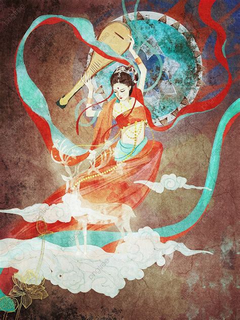 비천돈황 삽화 중국풍 무늬 일러스트 브랜드 가치 추가 삽화 장식 패턴 일러스트 Pngtree 로열티 무료