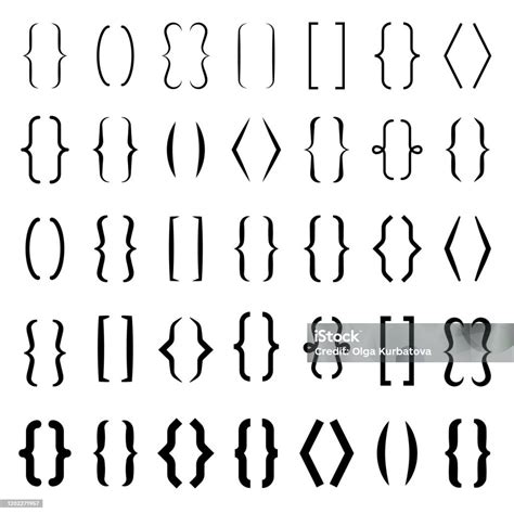 대괄호 빈티지 곱슬 타이포그래피 기호 중괄호 서예 모양 괄호 라인 학교 프레임 텍스트 알파벳 벡터 그려진 세트 괄호에 대한 스톡 벡터 아트 및 기타 이미지 Istock