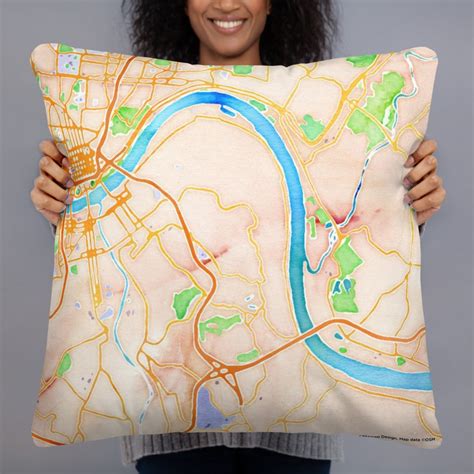 Fort Thomas Kentucky Map Throw Pillow In Watercolor — Jace Maps