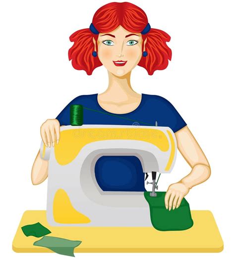 A Girl With Sewing Machine Stock Vector Illustration Of Seamstress