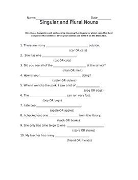 Singular And Plural Nouns Test