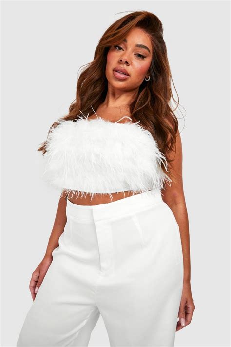 Plus Feather Bandeau Top Boohoo Uk