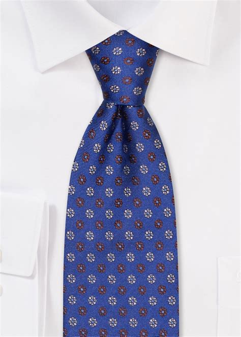 Seidenkrawatte Blümchenmotiv Blau Gerippt Günstig Kaufen Bei