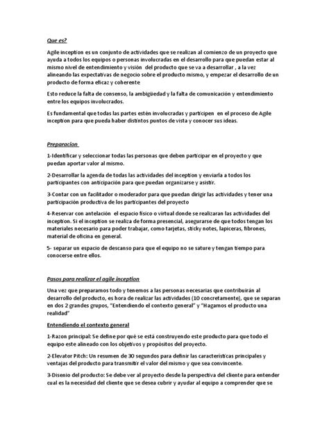 Que Es Agile Inception Pdf Presupuesto Cliente
