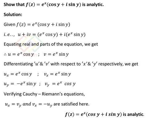 show that f z e x cos y i sin y is analytic function in complex
