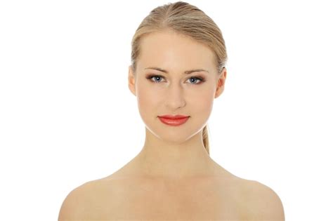 Premium Photo Portrait Of Shirtless Woman Over White Background