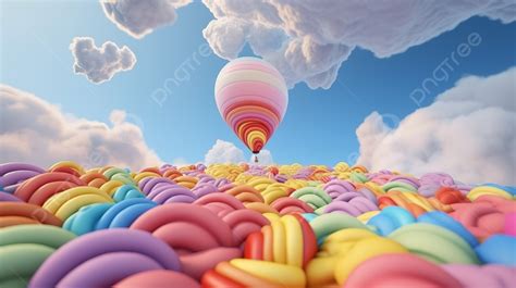 Vibrant Rainbow Pastel Balloons And Clouds In A Stunning 3d Rendering