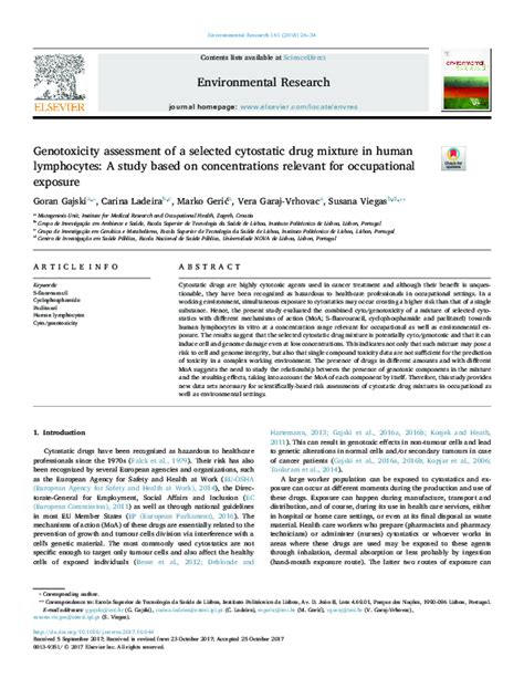 Pdf Genotoxicity Assessment Of A Selected Cytostatic Drug Mixture In