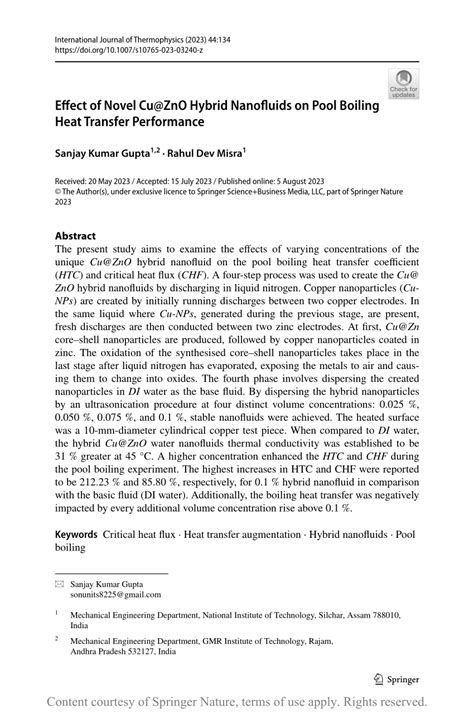 Effect Of Novel Cuzno Hybrid Nanofluids On Pool Boiling Heat Transfer