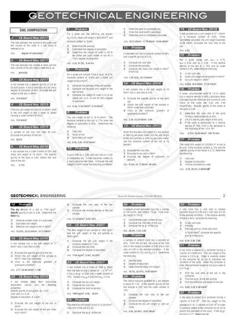 Practice Problems Geotechnical Engineering | PDF | Loam | Density