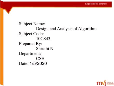 Ppt Subject Name Design And Analysis Of Algorithm Subject Code