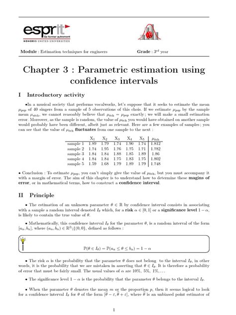 Chapter 3 Parametric Estimation Using Confidence Intervals Pdf