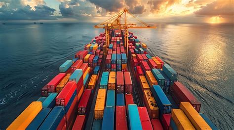 Premium Photo Container Ship Loading And Unloading In Sea Port