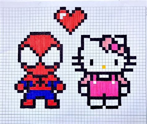 Píxel Art De Spiderman Y Hello Kitty ️ En 2025 Dibujos Románticos