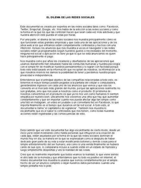 El Dilema De Las Redes Sociales Pdf Servicio De Redes Sociales