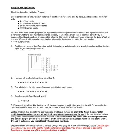 Solved Program Set Points Credit Card Number Chegg