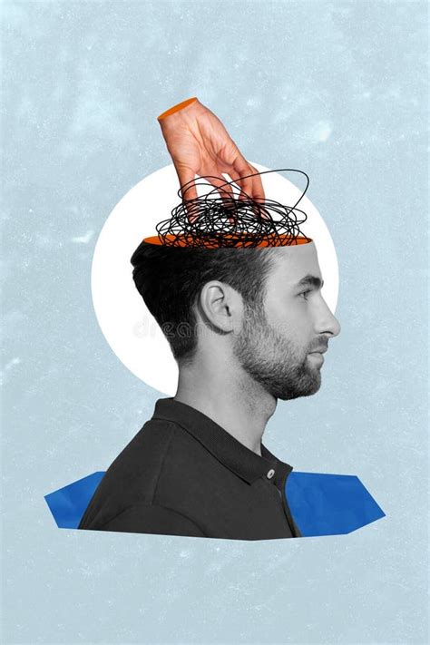 Vertical Collage Poster Young Man Half Head Brain Control Psychedelic