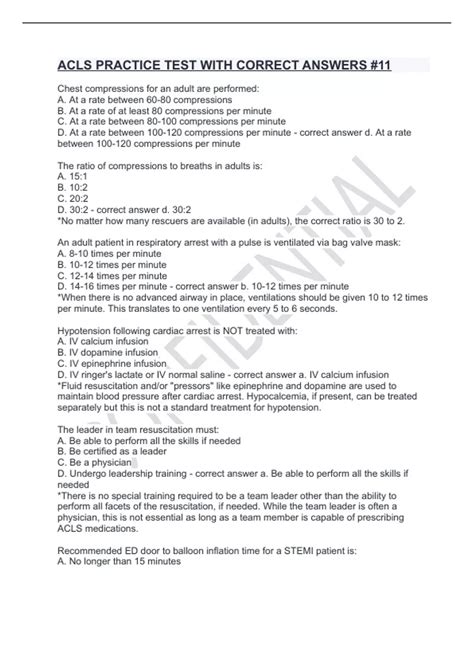 Acls Practice Test With Correct Answers 11 Acls Stuvia Us