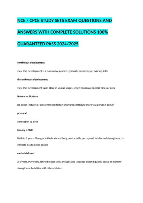 Nce Cpce Study Sets Exam Questions And Answers With Complete