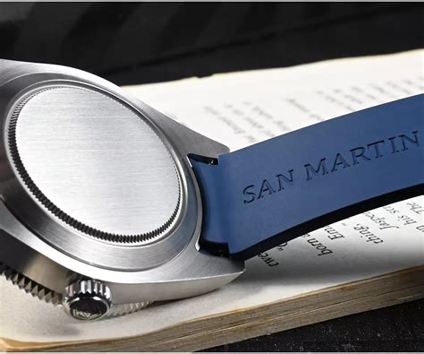 San Martin Fluorine Rubber Strap 20mm Curved End Links Watch Parts High