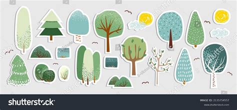 Set Trees Stickers White Outline Vector Stock Vector Royalty Free Shutterstock