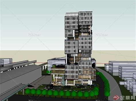 某高层现代商业建筑设计su模型（含景观） Sketchup模型库 毕马汇 Nbimer
