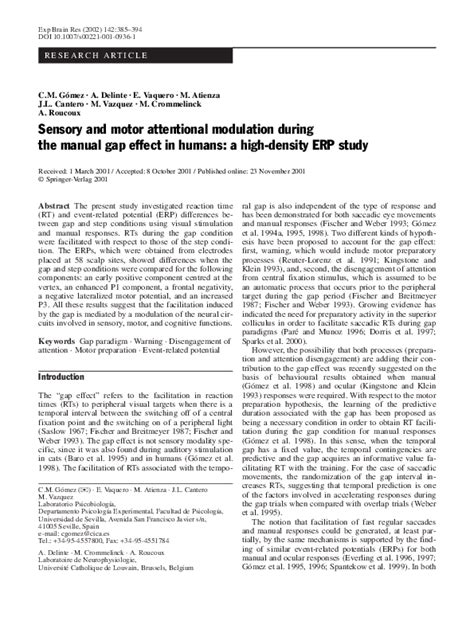Pdf Sensory And Motor Attentional Modulation During The Manual Gap Effect In Humans A High