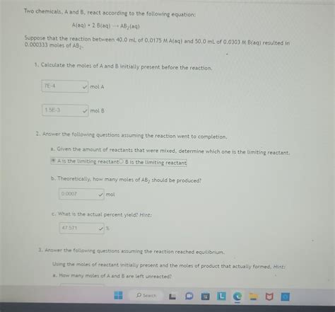 Solved Two Chemicals A And B React According To The