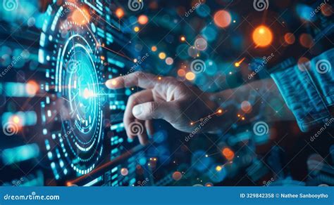 Hand Interacting With Futuristic Digital Interface Stock Illustration
