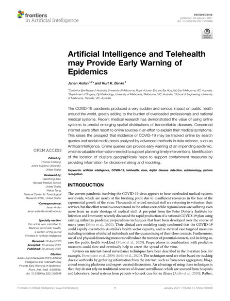 Pdf Artificial Intelligence And Telehealth May Provide Early Warning Of Epidemics