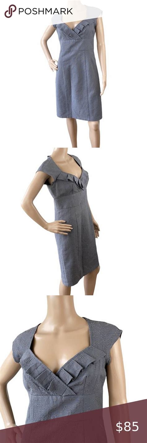 Nanette Lepore Gray Size 10 Ruffled Sweetheart Neck Cap Sleeve Sheath Dress