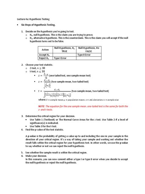 Lecture4a Hypothesistesting Pdf Statistical Hypothesis Testing P Value