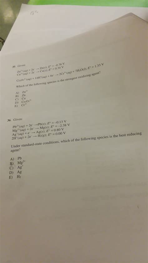 Solved 35 Given 034 V Cuaaq 2e → Cus Eo 133 V