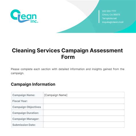 Free Cleaning Services Campaign Assessment Form Template To Edit Online