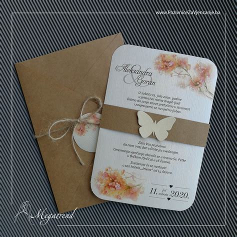 Pozivnica Za Vjenčanje 10441 Elegantna šampanj Papir Cvetni Ukrasi