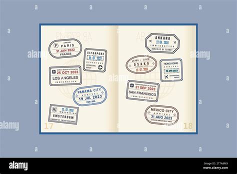 Many Passport Stamps On Passport Pages World Traveler Concept