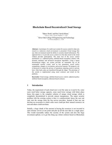Blockchain Based Decentralized Cloud System Pdf