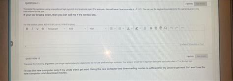 Question 11 The Using Propositional Logic Symbols