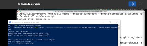 Erro de permissão ao clonar o projeto Microsserviços na prática entendendo a tomada de