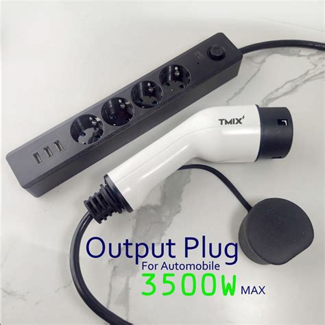 Electric Car Side Discharge Plug Ev Charger Type2 16a Cable With Eu Socket Outdoor Power Station