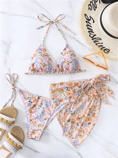 Womens Three Piece Swimsuit Sets Bikini Tops Bottoms And Cover Up