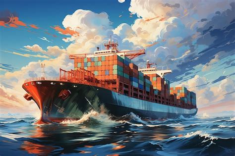 Premium Ai Image Container Ship Navigating Narrow Waters