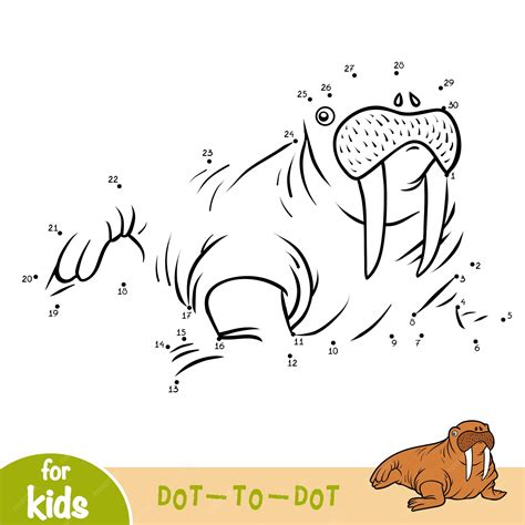 숫자 게임 어린이를 위한 교육용 도트 투 도트 게임 바다코끼리 프리미엄 벡터