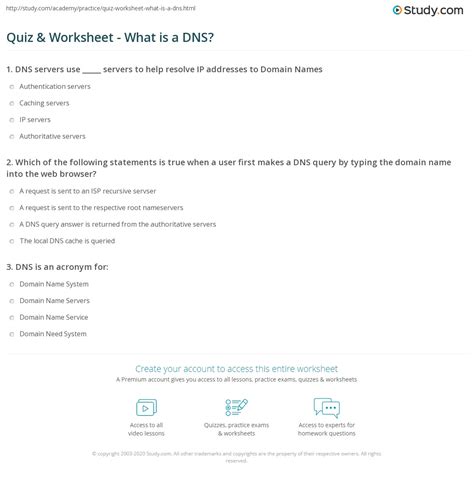 quiz and worksheet what is a dns