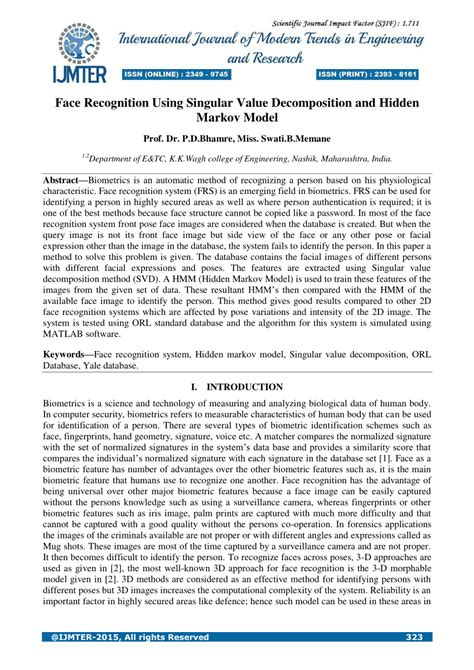 PDF IJMTER 2015 All Rights Reserved 323 Face Recognition Using