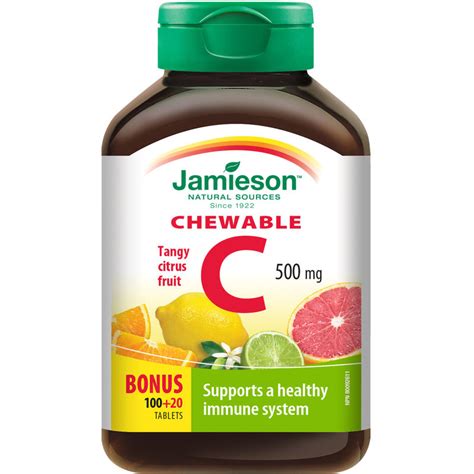 Jamieson Chewable Vitamin C 500 Mg Tangy Citrus Fruit Flavour 120 Chewable Tablets Surprise