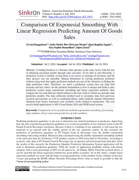 Pdf Comparison Of Exponesial Smoothing With Linear Regression