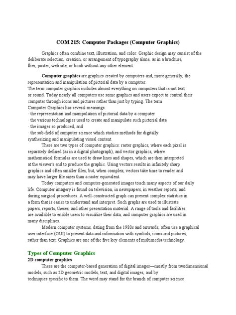 Computer Graphics Note Pdf 3 D Computer Graphics Computer Graphics