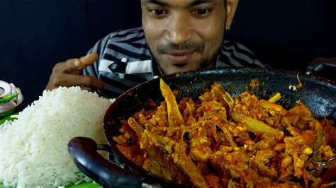 Spicy Chicken Curry Eating Show Indian Food Chicken Kosha Rice